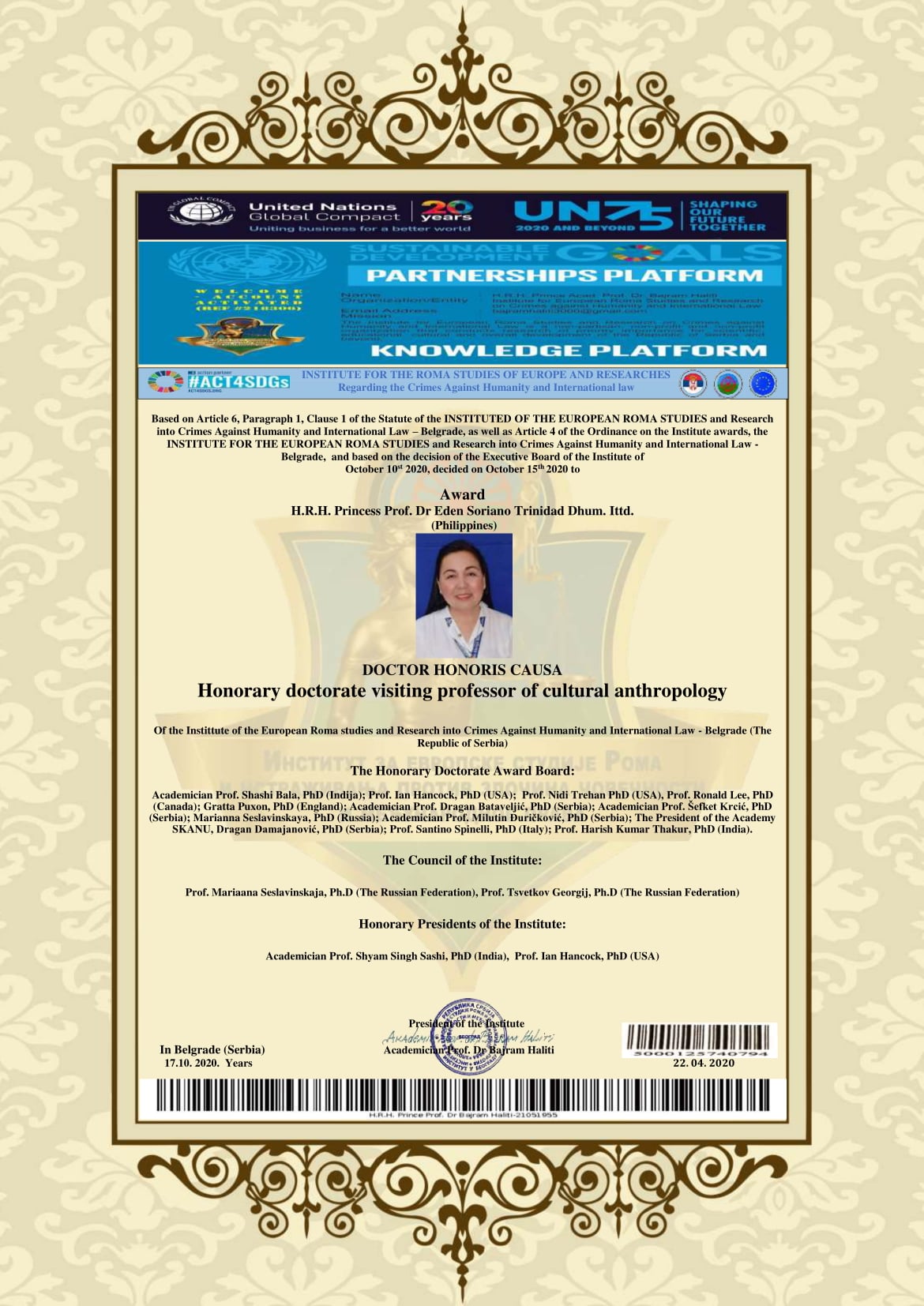 DOCTOR HONORIS CAUSA – Eden Soriano Trinidad